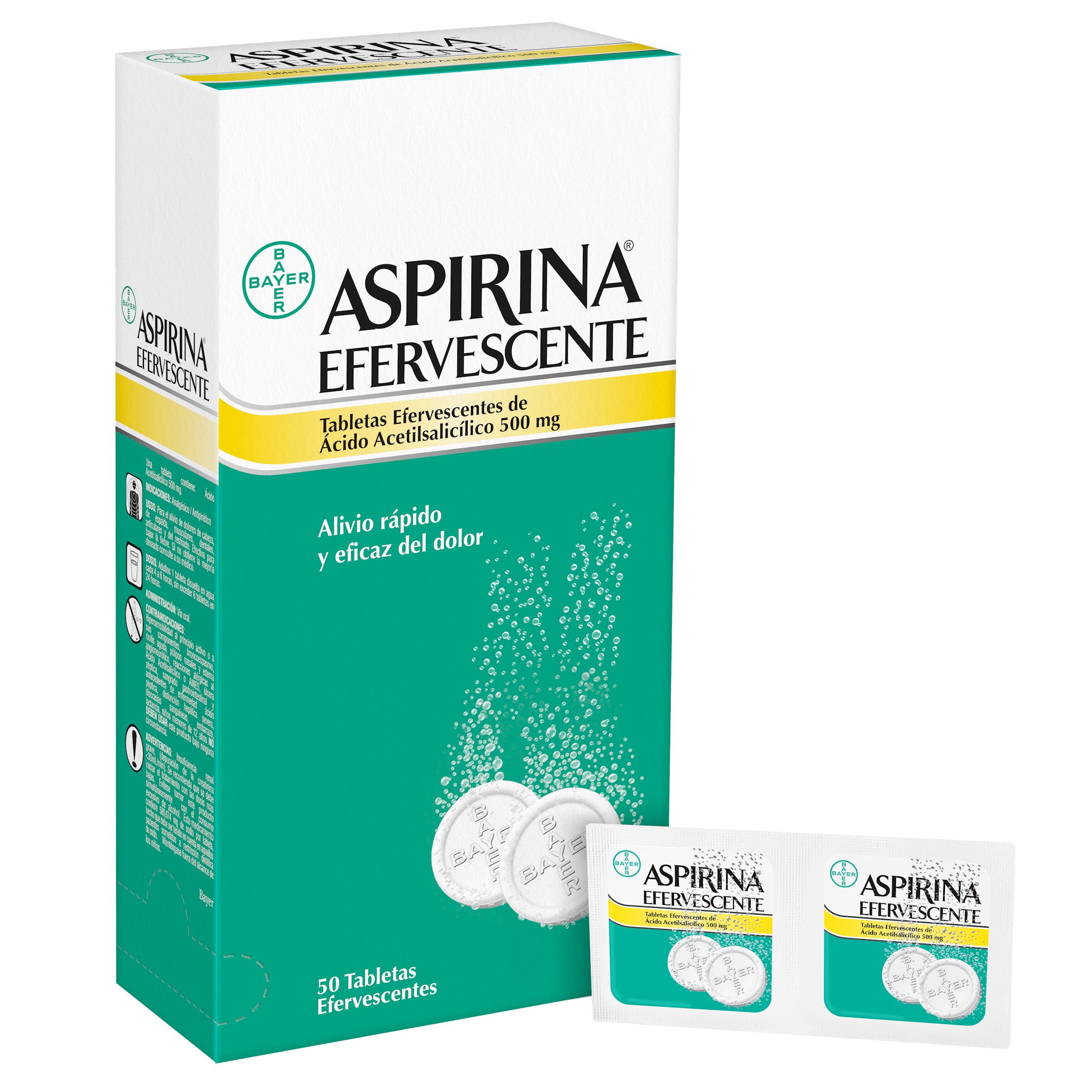 (F) ASPIRINA EFERVESCENTE 500 MG 50 TABLETAS | Uno A Droguerias